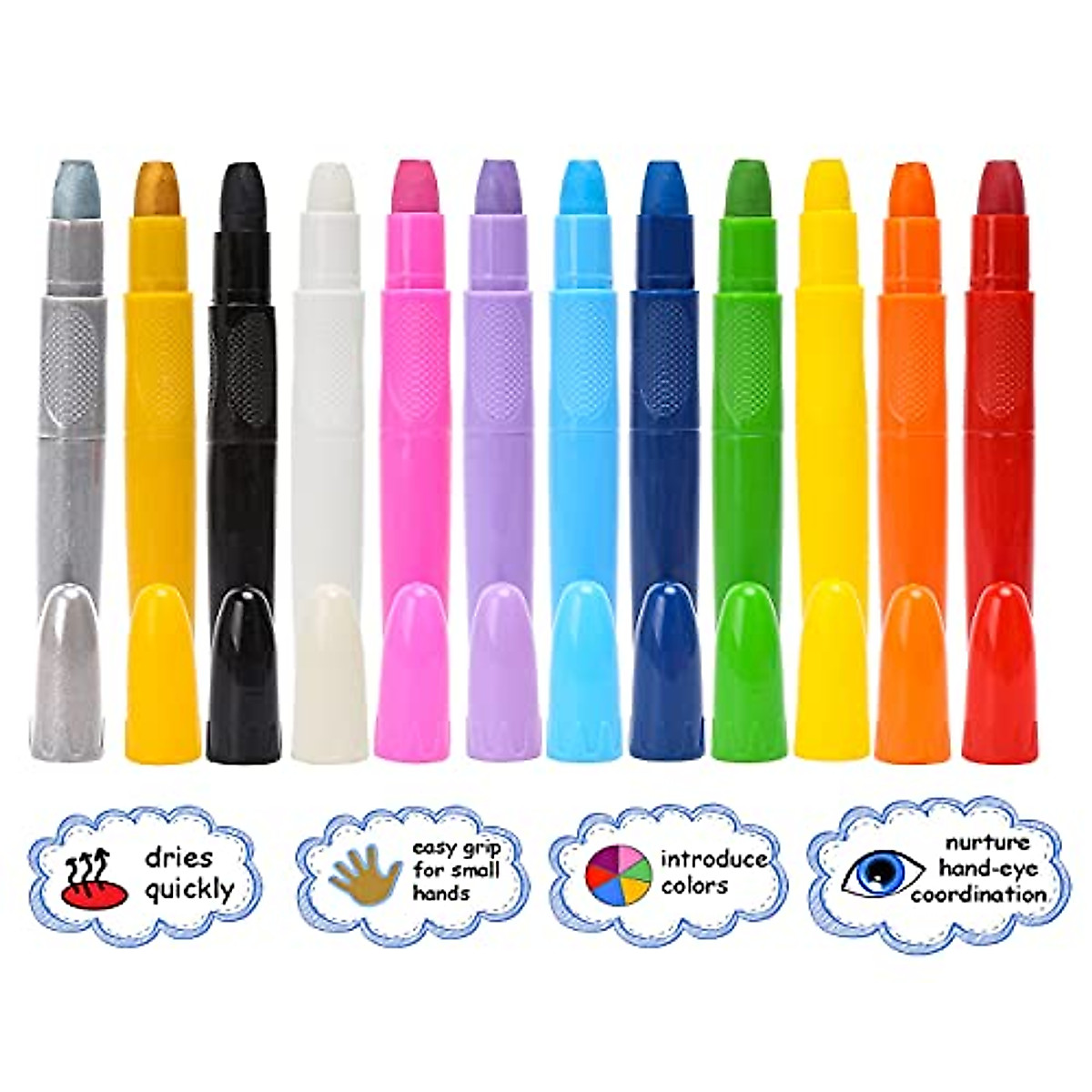 Mosaiz Face Painting Kits for Kids, 12 Colors Water Based Face Paint Kit, Twistable and Washable Paint Sticks for St Patricks Day, Birthday, Halloween, Cosplay Makeup and Body Paints for Adults