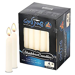 White Beeswax Shabbat Candles – Hand Dipped, Unbleached Traditional Shabbos Candles - 30 Pack - 4 Hour Burn Time - by Ner Mitzvah