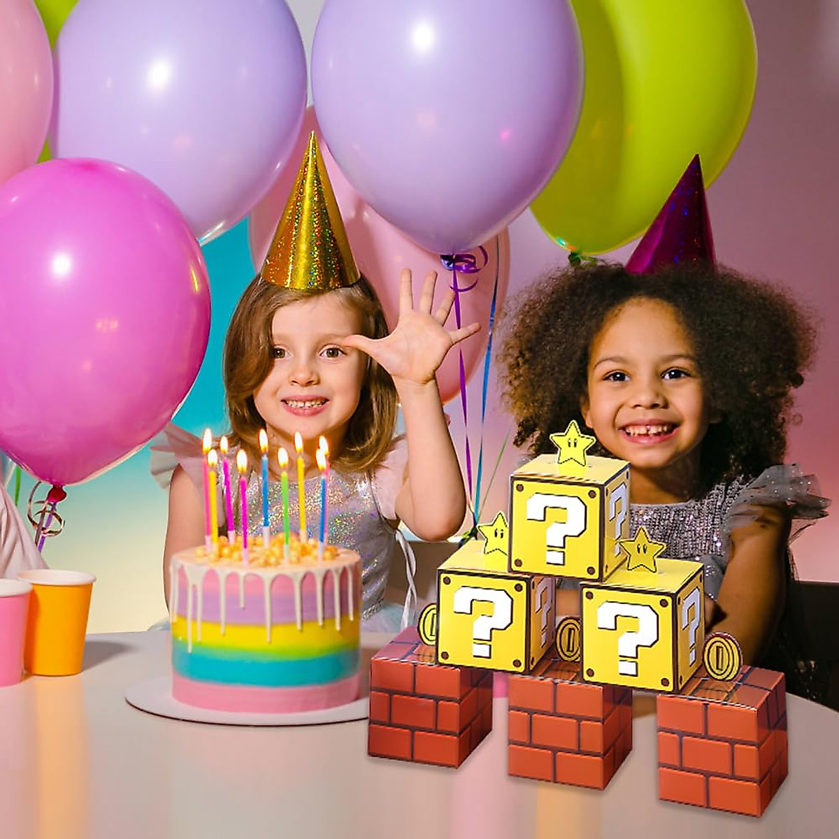 SUYEPER Super Theme Question Brick Treat Boxes Snack Goody Cardboard Bag Birthday Party Favors Decorations Gift Wrap Boxes (12PCS)