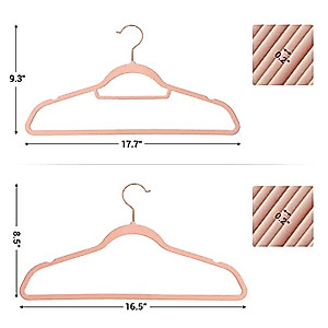 SONGMICS Bundle of 50 Velvet Hangers 17.7 Inches Wide and 50 Velvet Hangers 16.5 Inches Wide, Thin and Durable, Rose Gold Swivel Hook, Light Pink UCRF21PK50 and UCRF026P02