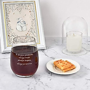 Mousus It Always Protects,always Trusts,always Hopes,always Perseveres 17oz Stemless Wine Glass Quote Glass Glassware for Red Or White Wine Cocktails Perfect For Homes & Bars Party Supplies Decoration