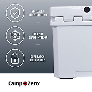 CAMP-ZERO 40L-42 Quart Hard Cooler Ice Chest, Perfect for Drinks, Beach, Picnics, Boating, Hunting, Camping and Travel with 4 Molded-in Cup Holders and Comfort Grip Handles