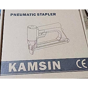 KAMSIN #7116L 22 Gauge Pneumatic Upholstery Stapler, 71 Series 3/8-Inch Crown Long Nose Air Power Fine Wire Staple Gun, 1/4-Inch to 5/8-Inch Leg Length Furniture Stapler for Fabric, Upholstering