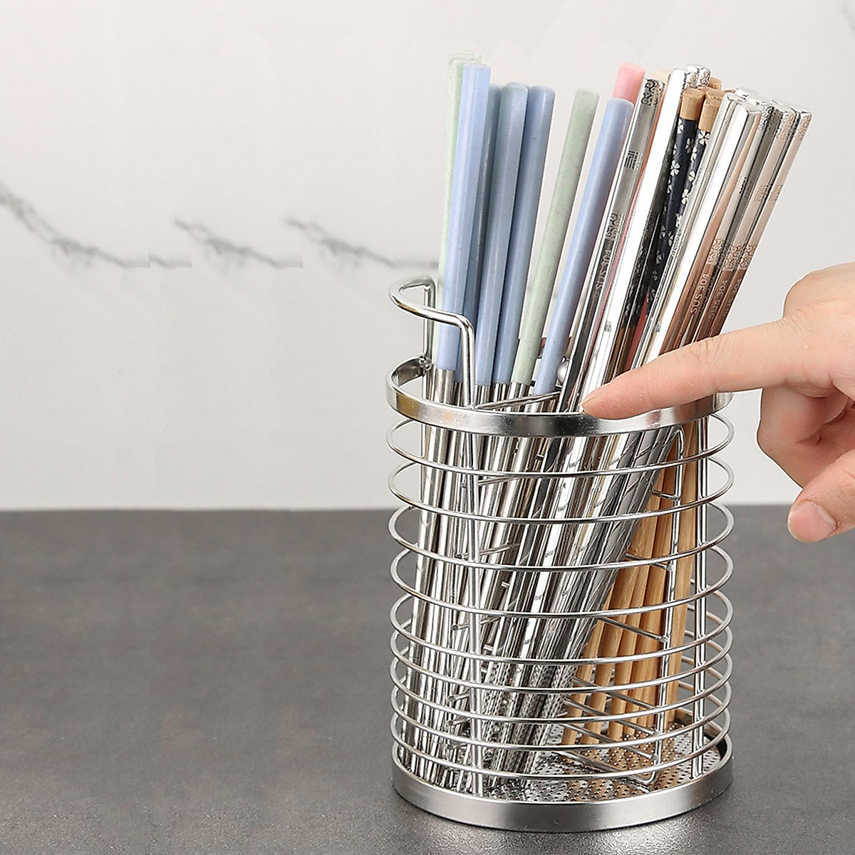 BESSKON Kitchen Utensil Holder for Countertop, 4 Compartment Stainless Steel Cooking Utensils Holder for Spatula, Spoon and Fork, Cutlery Silverware Caddy Party Picnic Flatware Holder 4.1" x 6.2"