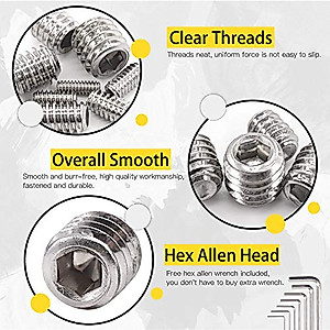 Hilitchi 100Pcs SAE Stainless Hex Allen Head Socket Set Screws Grub Screw Bolts Assortment Kit Internal Hex Drive Cup-Point Screws #8-32 x 1/4