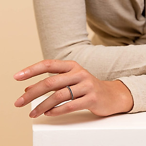 ChicSilver 2MM Thin Band CZ Eternity Ring 925 Sterling Silver Black Cubic Zirconia Engagement Wedding Ring for Women Size 5