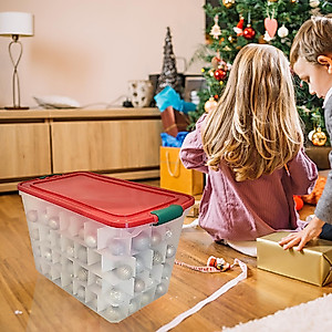 Homz 112 Quart Stackable Durable Plastic Clear Base Holiday Storage Container Tote Box with Latching Carry Handles and Dividers, Clear (2 Pack)