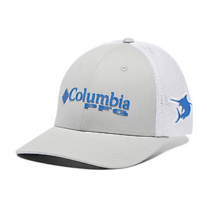 Columbia Unisex PFG Mesh Ball Cap, Cool Grey/White/Vivid Blue/Marlin, S/M