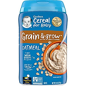 Gerber Cereal for Baby 1st Foods Grain & Grow Oatmeal Cereal, Made with Whole Grains & Essential Nutrients, Non-GMO, For Supported Sitters, 8-Ounce Canister (Pack of 9)