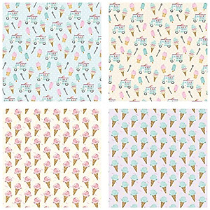 LDGOOAEL Flat Birthday Wrapping Paper Sheets-12 Sheets with 4 Ice Cream Paterns, Gift Wrapping Paper for Birthday, Wedding, Baby Shower Occasions- Pre cut & Folded(19.6" x 27.5“ Per Sheet)…