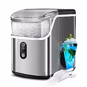 Havato Nugget Ice Maker Countertop with Soft Chewable Pellet Ice,Pebble Portable Ice Machine with Ice Scoop, 34lb in 24Hrs, One-Click Operation, Self-Cleaning, Stainless