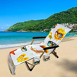 Beach Chair Cover Microfiber Beach Towel Patio Chaise Lounge Cover Pool Chair Cover Towel with Pockets Sunbathing Towel for Summer Hotel Holiday Garden, No Sliding