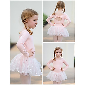 Zaclotre Girls Ballet Tutu Long Sleeve Leotards Dance Dress Ballerina Costume with Skirt Pink Size 4-5 Toddler