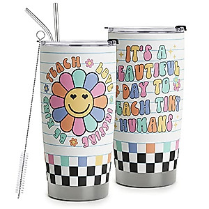 HOMISBES Teacher Appreciation Gifts - Best Teacher Gifts for Women - Thank You Gifts Back to School - Christmas Gifts for Teacher - Teacher Coffee Mug Stainless Steel Tumbler with Lid And Straws 20oz