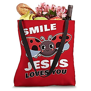 Smile Jesus Loves You - Adult & Kids Ladybug Christian Faith Tote Bag