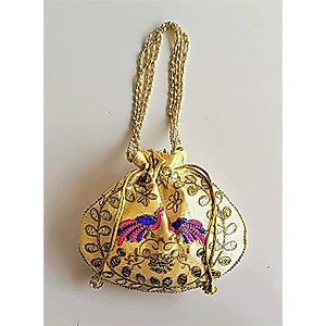 Indian Handmade Potli Bag For Women Jewelry Coin Pouch Batwa Casual Organizer Pearls Clutch With Handle Wedding & Evening Party Purse BY PANACHE MERCHANT (Beige)