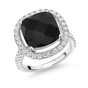 Gem Stone King 925 Sterling Silver 12MM Cushion Gemstone Birthstone and Moissanite Ring | Wedding Engagement Anniversary Promise Ring For Women | Available In Size 5, 6, 7, 8, 9