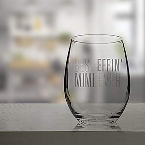 Veracco Stemless Wine Glass Best Effin' Mimi Ever (Clear, Glass)