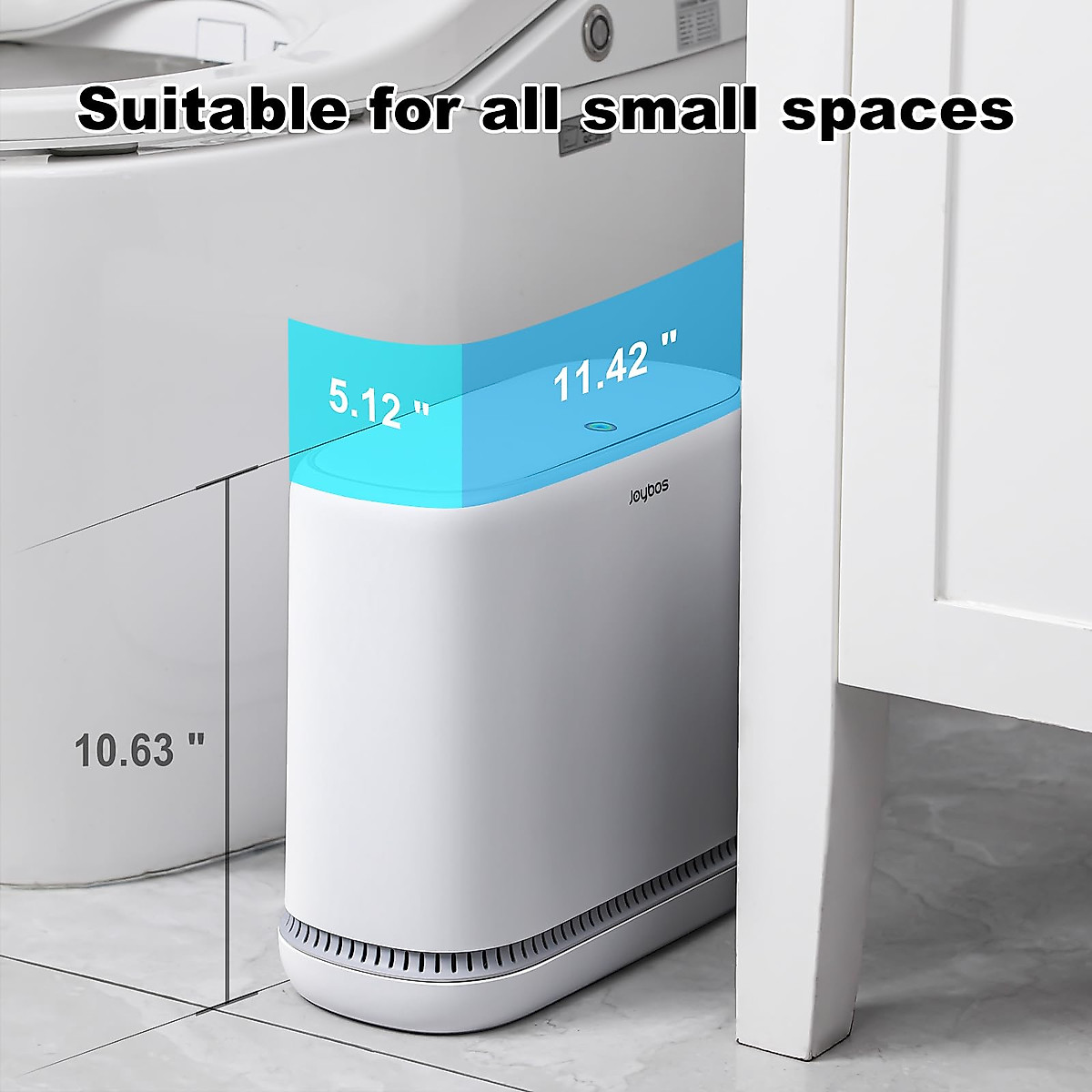 JOYBOS Bathroom Trash Cans with Lids|Small Office Garbage Cans with Automatic Lid|Motion Sensor Waterproof Trash Bin for Bedroom| 4 Gallon Plastic Narrow Wastebasket for Toilet, RV, White