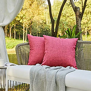 WAYIMPRESS Outdoor Pillow Covers for Patio Furniture Waterproof Pillow Covers Square Garden Cushion Farmhouse Linen Throw Pillow Covers Shell for Patio Tent Couch (18×18 Inch, Rose Red)