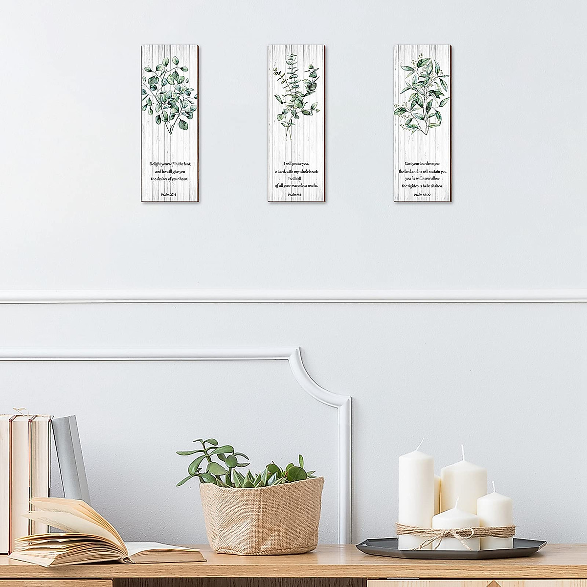 3 Pieces Bible Verses Wall Art Decor Christian Wall Art Wooden Christian Decorations for Home Rustic Christian Room Decor Farmhouse Scripture House Decor Christian Posters, 10 x 4 Inches