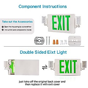 EXITLUX 2 PACK LED Green Emergency Exit Sign Lighting Combo with Battery Backup&Adjustable Two Head-US Standard UL Listed -Hardwired-Operated Powered Exit Sign for Room,Street,Window.Stairs.