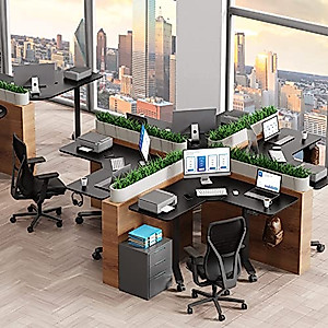 WOKA L Shaped Standing Desk, 48” x 48“ Height Adjustable Electric Stand Up Desk, Sit Stand Desk with Memory Controller for Home Office, Motorized Corner Standing Desk with Splice Board, Rustic Brown