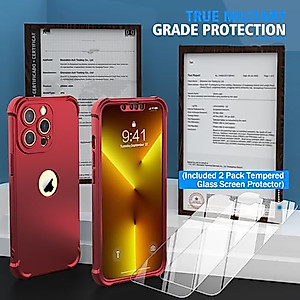 ORETECH for iPhone 13 Pro Max Case, with [2 x Screen Protectors] [15 Ft Military Grade Drop Test] [Camera Protection] 360° Shockproof Slim Thin Phone Case for iPhone 13 Pro Max Cover 6.7" - Red