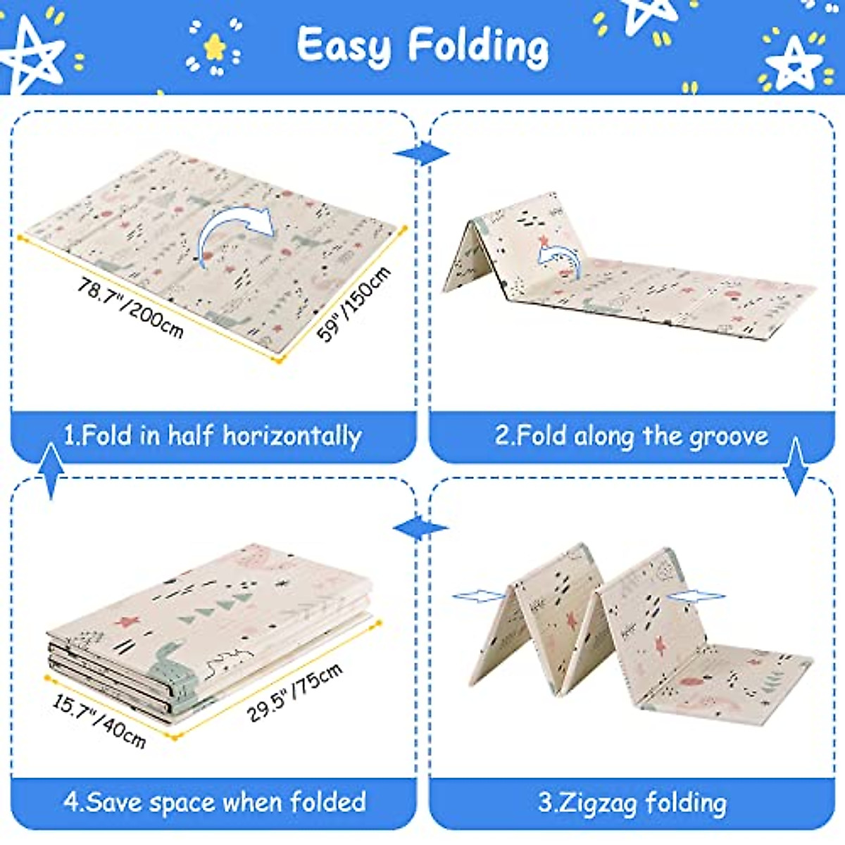 LAITIMIA Baby Play Mat Non Toxic Extra Large Crawling Mat Thick Foam Activity Mat for Babies Anti-Slip Skip Hop Mat for Kids Toddlers Waterproof Tummy Time Mat Portable Playmat for Outdoor Travel Fox