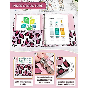 SUNEE 3 Ring Binder 1 Inch, Cute Binder with 2 Pockets, Decorative Pink Leopard Three Ring Binder Heavy Duty (Fit 8.5x11 Inches) for School Supplies, Office Binder Supplies