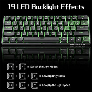 DIERYA 60% Mechanical Keyboard, DK61se Wired Gaming Keyboard with Red Switches,LED Backlit Ultra-Compact 61 Keys Mini Office Keyboard for Windows Laptop PC Gamer Typist（Black）