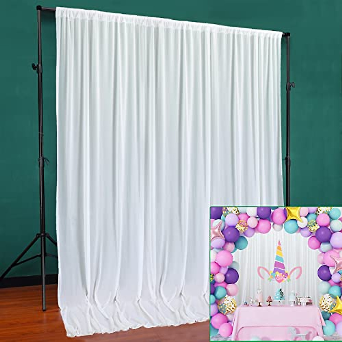 10x10ft White Backdrop Curtains for Parties, Sheer Wrinkle Free Polyester Wedding Backdrop Panels Drapes for Birthday Baby Shower Gender Reveal Photoshoot