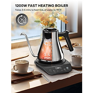 Offacy Electric Gooseneck Kettle,- 0.9L 1200W Quick Heating, ±1℉ Temperature Control, 100% Stainless Steel Inner Pot for Pour Over Coffee & Tea, Perfect for Boiling Hot Water