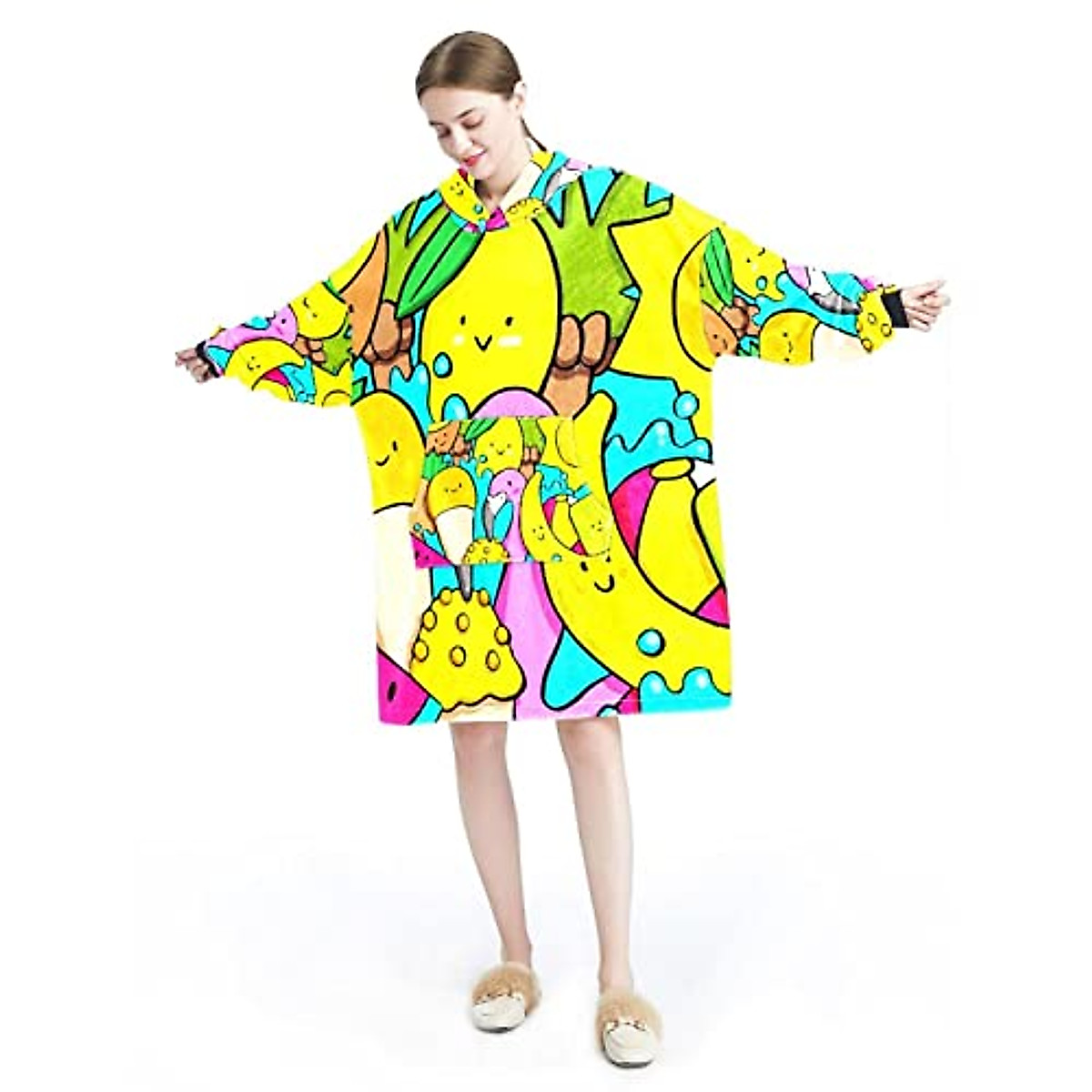 Summer Flamingo Wearable Blanket Hoodie,Oversized Hooded for Women,Comfy Sweatshirt