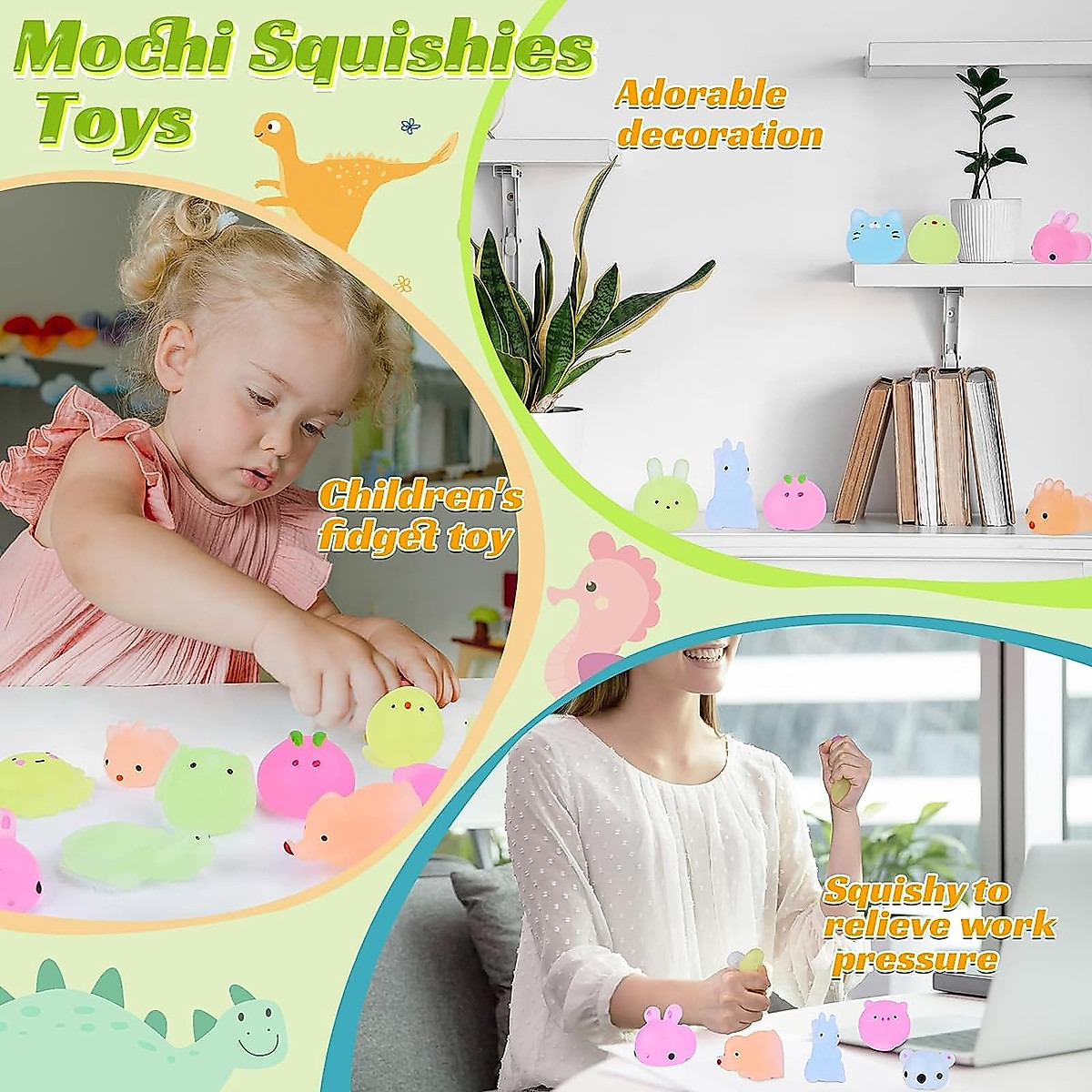 100 Pcs Mochi Squishy Toys for Party Favors for Kids Goodie Bags Stuffers, Squishies Mini Stress Relief Toys Glowing in The Dark for Christmas Party Favors Classroom Prizes Birthday Gifts for Kids
