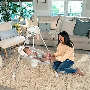 Ingenuity InLighten 5-Speed Baby Swing - Swivel Infant Seat, 5 Point Safety Harness, Nature Sounds, Lights - Nally Owl