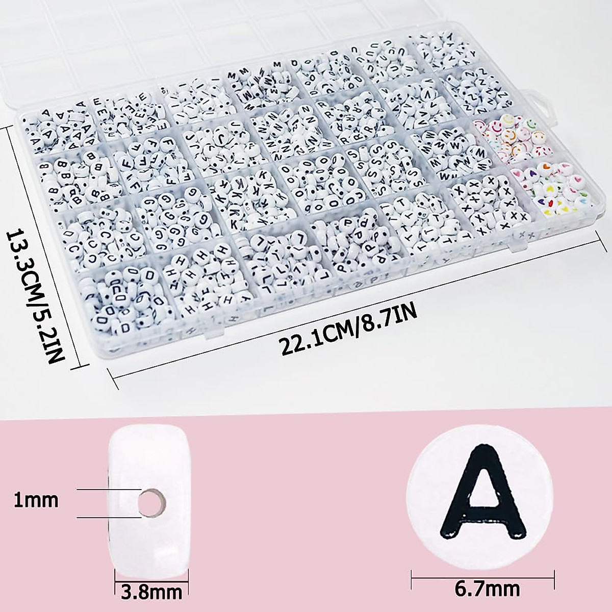 YMSDZHL Alphabet Beads A-Z 1200+Pcs Letter Beads, Acrylic 4x7mm Round Letter Beads Kits,Black Digit and Colorful Smile Beads for Bracelets Necklaces DIY Jewelry Making (Black,1200+PCS)