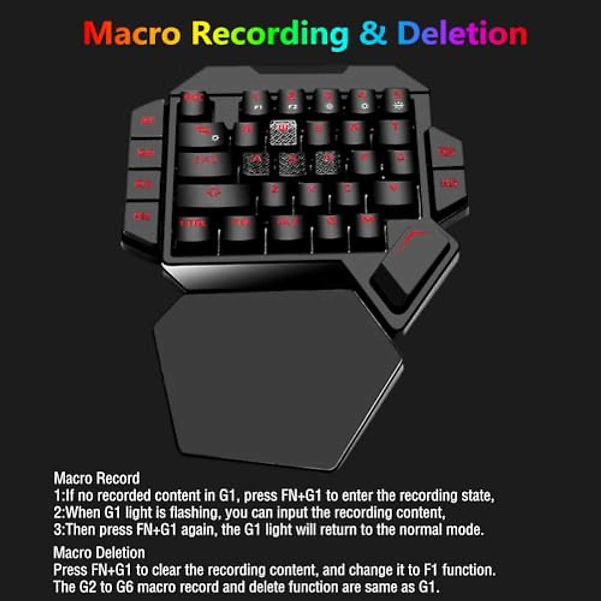 Cakce RGB One Handed Mechanical Gaming Keyboard,Colorful Backlit Professional Gaming Keyboard with Wrist Rest Support,USB Wired Single Hand Mechanical Keyboard for Game