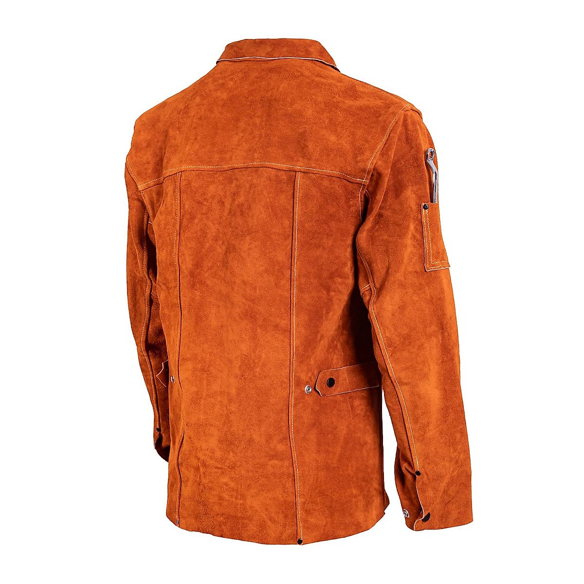 QeeLink Leather Welding Jacket - Flame-Resistant Heavy Duty Work Welder Jackets - Split Cowhide Welding Coat for Men Women (Large)