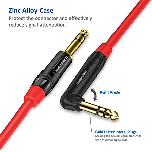 DREMAKE Guitar Cable Cord 6FT, 2 Pack TRS 1/4 Straight to Right Angle Professional Instrument Guitar Amp Cable, TRS 6.35mm Male to Male Balanced Audio Cable for Pro Audio Effects Pedal Quarter Inch