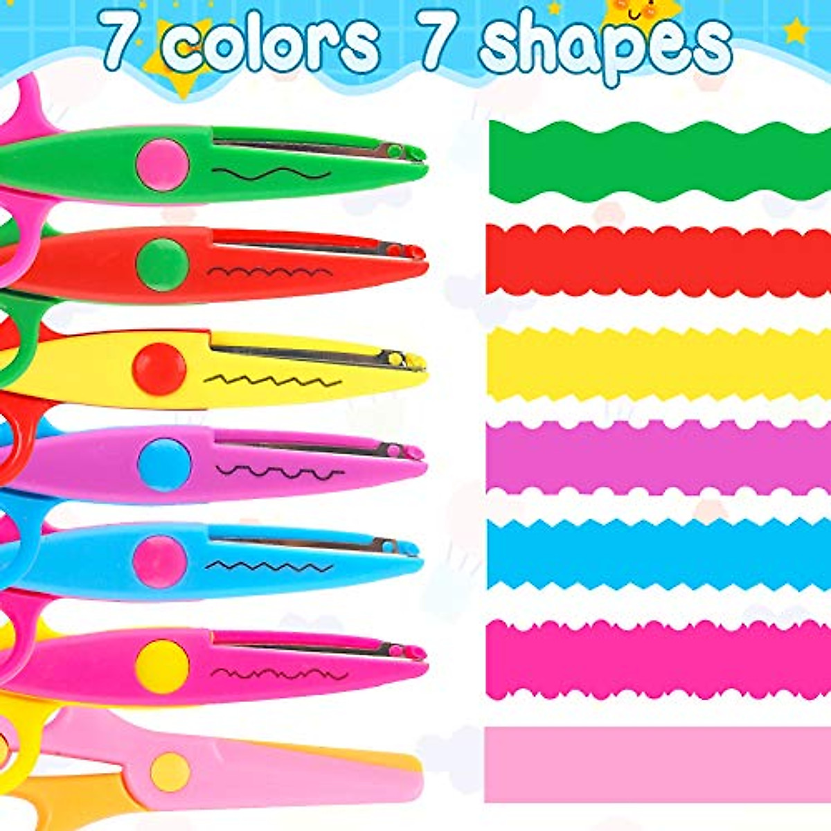 LovesTown Paper Edge Scissor Set, 6 Pcs Shape Scissors and 1 PCS Safe Scissors Designs Pattern Scissors Craft Art Scissors for DIY Photos Album Scrapbooking