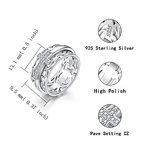 Sterling Silver Cross Fidget Ring Fidget Spinning Meditation Rings for Women Anti Anxiety Relieving Stress (9)