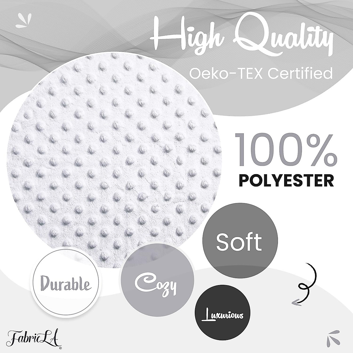White Minky Fabric by The Yard | Oeko-TEX Certified Plush Fabric | Soft Minky Dimple Dot Cuddle Fabric | 36" X 60" inches Wide | Baby Blanket, Apparel, Throws | 2 Continuous Yards