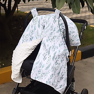 DILIMI Car Seat Covers for Babies, Peekaboo Opening Infant Car Seat Canopy for Baby Boys Girls, 2 in 1 Mom Nursing Breastfeeding Covers, Minky Warm Carseat Canopy for Newborn, Green Leaf