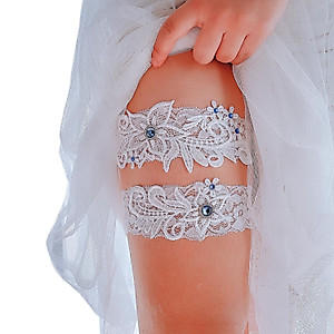 Yikisdy Wedding Bridal Lace Garters White Garter Set Floral Bride Leg Garter Stretch Garter Belt Accessories for Women and Girls (Pack of 2)
