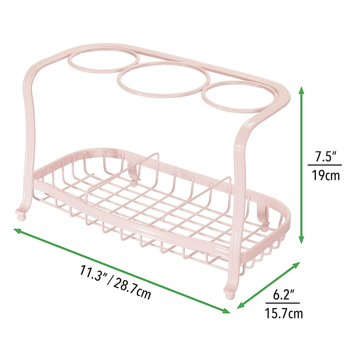 mDesign Metal Hair Care & Styling Tool Organizer Holder - 3 Sections - Bathroom Vanity Countertop Storage for Hair Dryer, Flat Irons, Curling Wands, Hair Straighteners - Light Pink/Blush