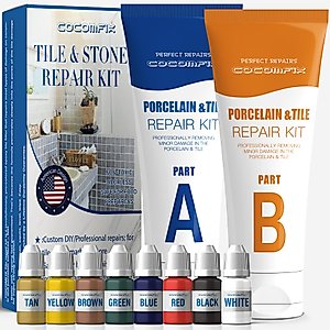 Tile Repair Kit, Ceramic Tile Repair Kit(Color Match), Porcelain Repair Kit with Super Strong Adhesion, Fix Porcelain Tile Chips, Cracks, Holes on Ceramic Tile, Porcelain, Acrylic, Fiberglass