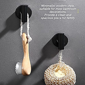 Lckaien Matte Black Bathroom Towel Coat Hook Stainless Steel, 2 Pack Robe Clothes Cabinet Closet Sponges Hooks Holder Round Style Heavy Duty Wall Hook for Bathroom Kitchen Hotel Wall Mounted