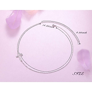 DAOCHONG S925 Sterling Silver Jewelry Sideways Hollow Cross Choker Necklace 14 inches to 18 inches