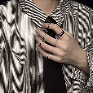 Chmier Gothic Knuckle Ring Set 7 Pcs Half Open Finger Ring Silver Punk Stackable Rings for Women or Men